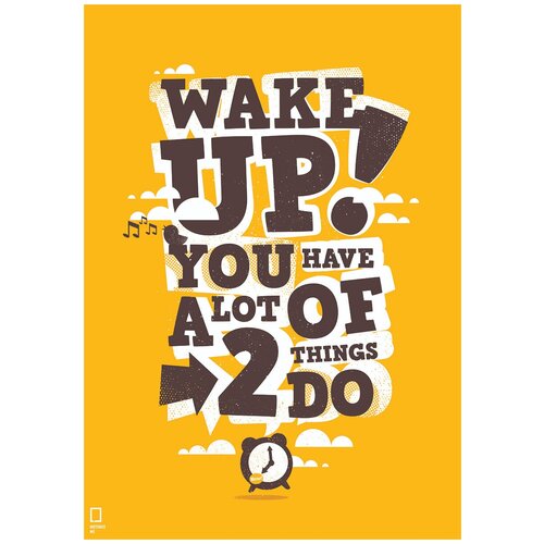 Постер мотиватор на стену в подарок "Wake Up!" размера 40х50см 400*500 мм в черной раме для декора комнаты, офиса и дома