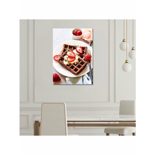 Картина на холсте с подрамником Вафли и свежая клубника 40х60