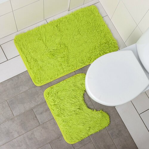 Комплект ковриков Доляна Пушистик 40x50, 50x80 см, 80х50 смдля туалета, зеленый