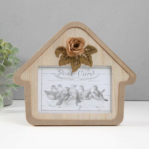 Рамка для фото деревянная фигурная Дом с розой