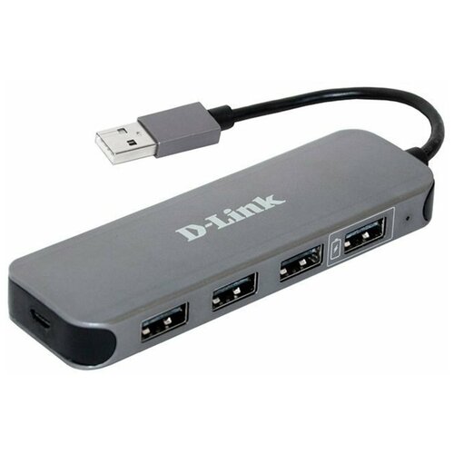 USB-концентратор  D-Link DUB-H4/E1A, разъемов: 4, 10 см, серый