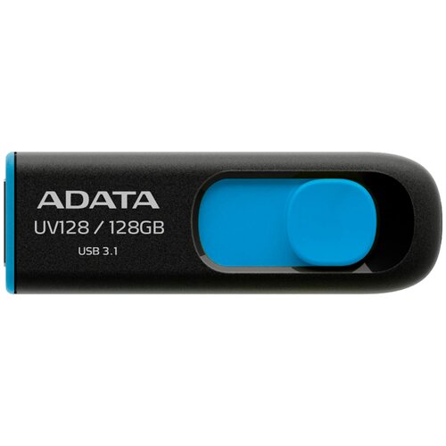 Флешка ADATA DashDrive UV128 128 ГБ, 1 шт., черный/голубой