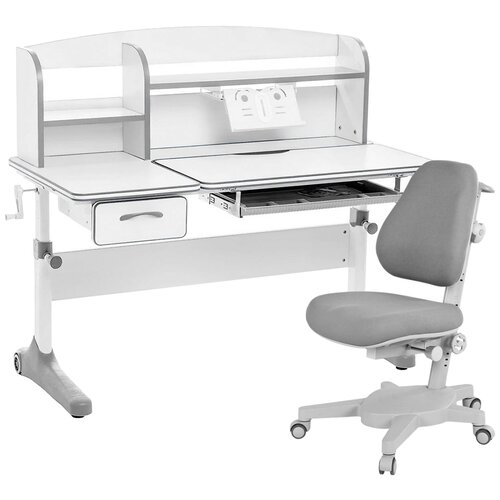 Комплект парта + стул Anatomica Smart-50 парта + кресло + надстройка + подставка для книг 120x60 см белый/серый