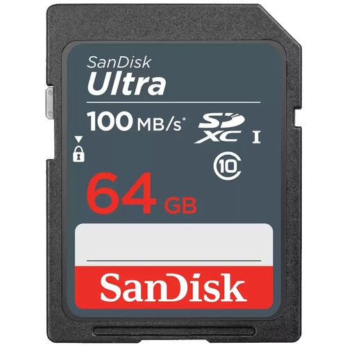 Карта памяти SanDisk SD 64 ГБ Class 10, UHS-I, R 100 МБ/с, 1 шт., черный