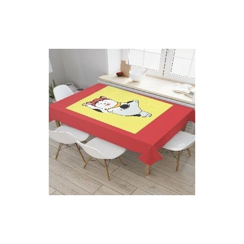 Скатерть прямоугольная JoyArty на кухонный стол "Манеки-неко йога" из оксфорда, 180x145 см