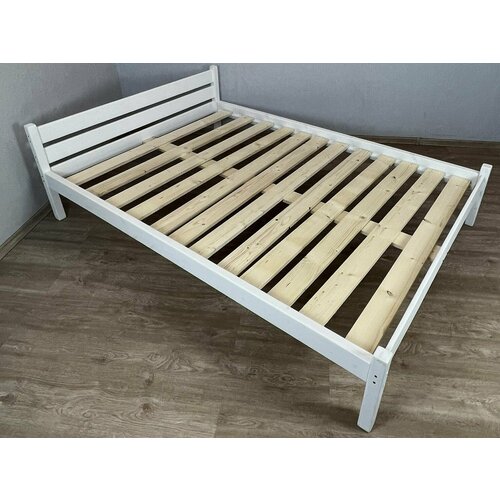 Кровать двуспальная Классика из массива сосны с реечным основанием, 200х150 см (габариты 210х160), цвет белый