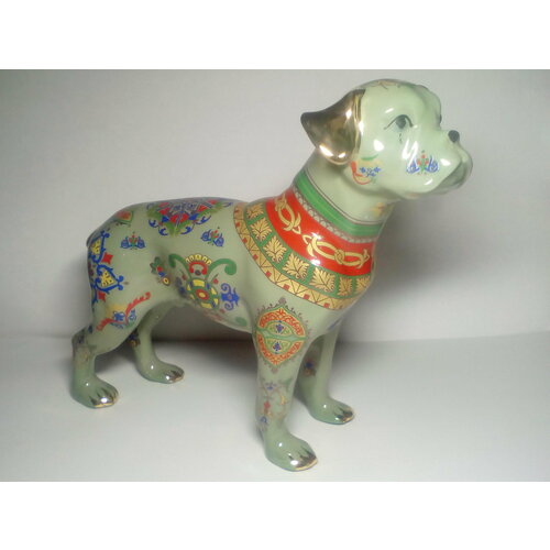Статуэтка Собака зеленый фарфор, ручная роспись, 15х13 см