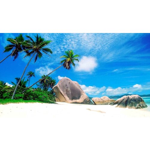 Картина на холсте 60x110 Альянс Лес "Пляж тропики сейшелы остров" на подрамнике / интерьер/ декор