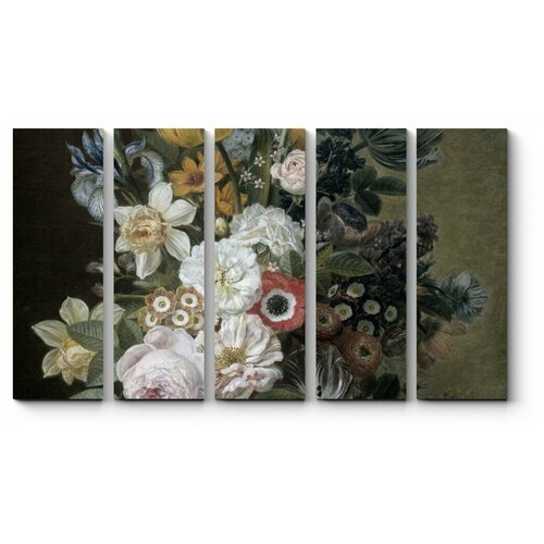Модульная картина Пышный букет из роз, тюльпанов и ирисов 150x90