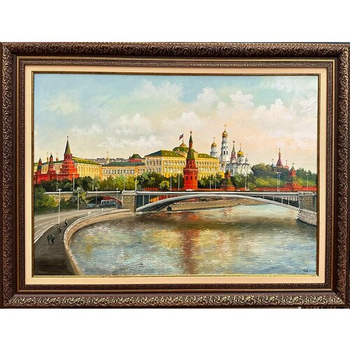 Картина маслом, городской пейзаж "Вид на Кремль"