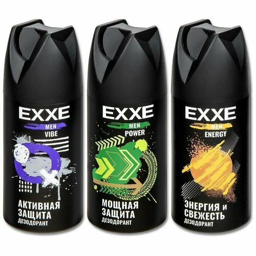 Дезодорант мужской спрей EXXE MEN Vibe, Power и Energy, 150 мл, 3 шт.
