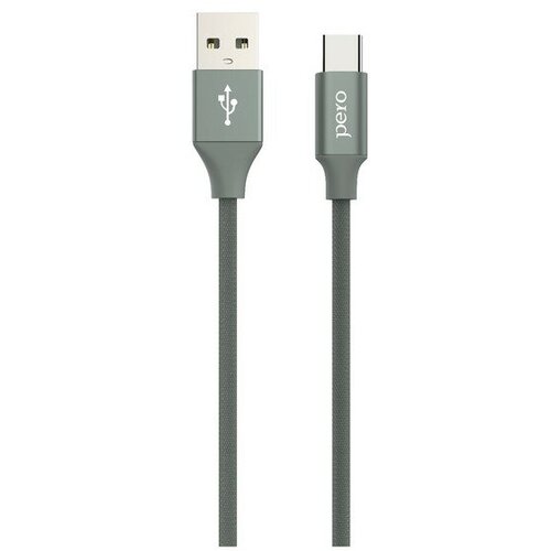 Кабель PERO DC-02, Type-C - USB, 2 А, 1 м, тканевая оплетка, серый