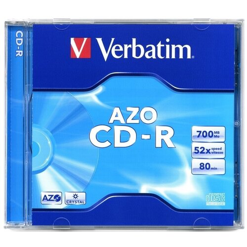 Диск CD-R Verbatim 700Mb 52x, 1 шт, AZO Crystal, Jewel Case (43326)