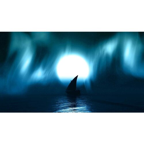 Картина на холсте 60x110 Альянс Лес "Арт лодка море ночь небо" на подрамнике / интерьер/ декор
