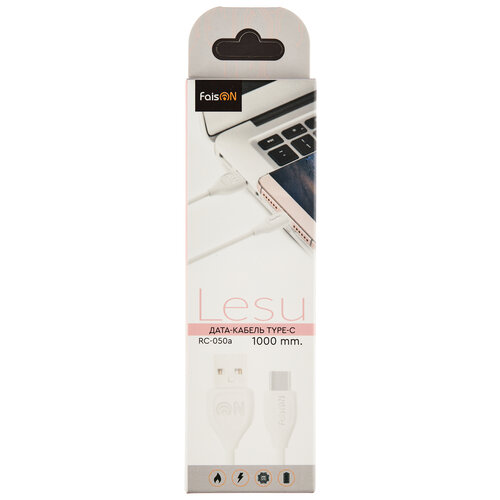 USB кабель - Type-C FaisON RC-050a Lesu, 1.0м, круглый, 2.1A, силикон, цвет: белый