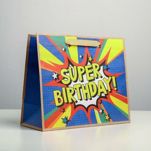 Пакет крафтовый горизонтальный Super birthday, ML 27 × 23 × 11.5 см