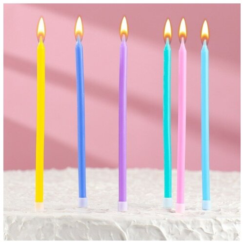 Свечи в торт коктейльные "С днём рождения", 6 шт, 13 см, высокие