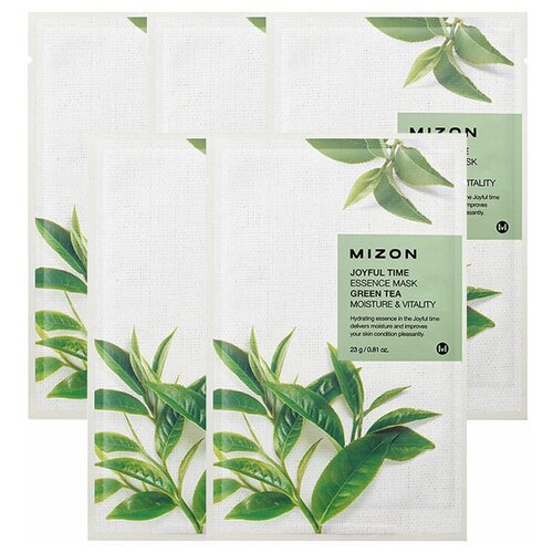 Mizon Joyful Time Essence Mask Green Tea тканевая маска с экстрактом зеленого чая, 5 шт. по 23 мл