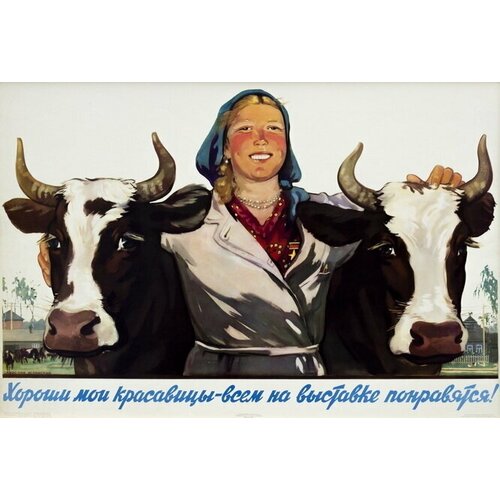 Плакат, постер на бумаге СССР/ Хороши мои красавицы-всем на выставке понравятся. Размер 30 х 42 см