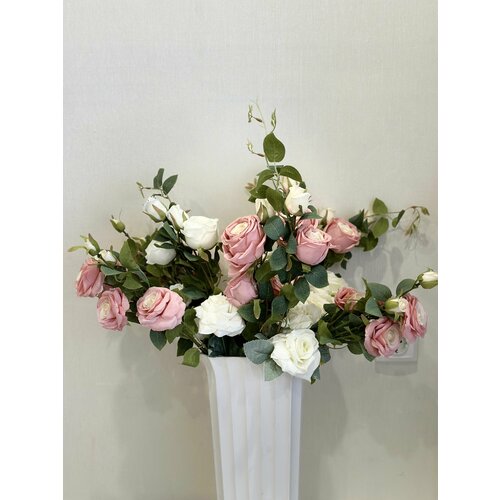 Цветочная композиция Букет бело-розовых кустовых роз / Интерьерная Роза кустовая букет 9. шт искусственные цветы для декора интерьера