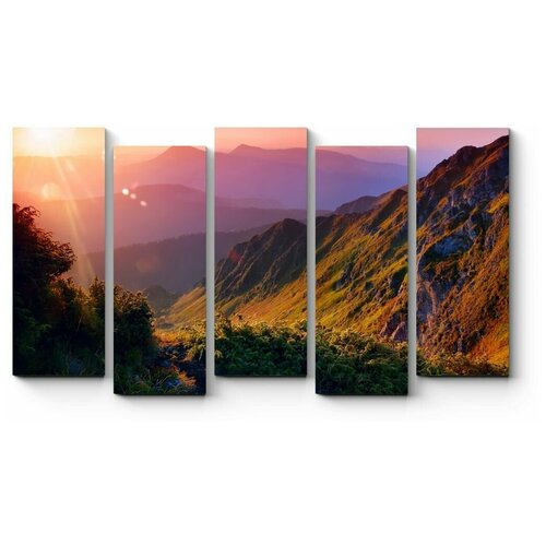 Модульная картина Летний пейзаж в горах на рассвете 200x116