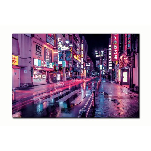 Картина для интерьера на холсте, "Ночной Токио" 60х90, холст без подрамника