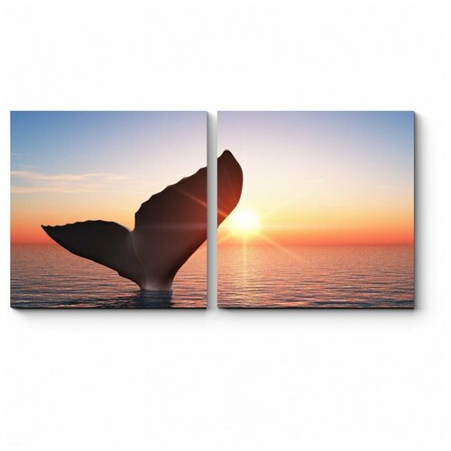 Модульная картина Силуэт кита на закате 160x80