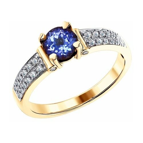 Кольцо Diamant online, золото, 585 проба, танзанит, бриллиант, размер 16.5