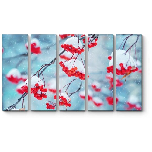 Модульная картина Первый снег укутывает спелые ягоды рябины 110x66