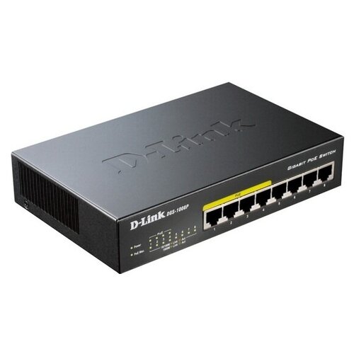 L2 Unmanaged Switch with 8 10/100/1000Base-T ports (4 PoE ports 802.3af/802.3at (30 W), PoE Budget 6