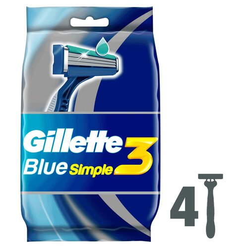 Gillette Одноразовые Мужские Бритвы Blue3 Simple, с 3 лезвиями,  4, фиксированная головка