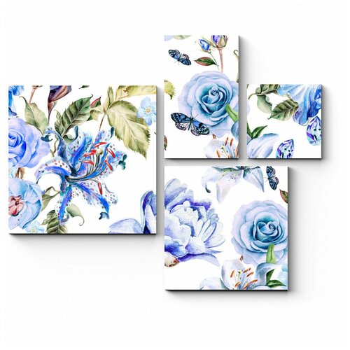 Модульная картина Голубые цветы 82x68