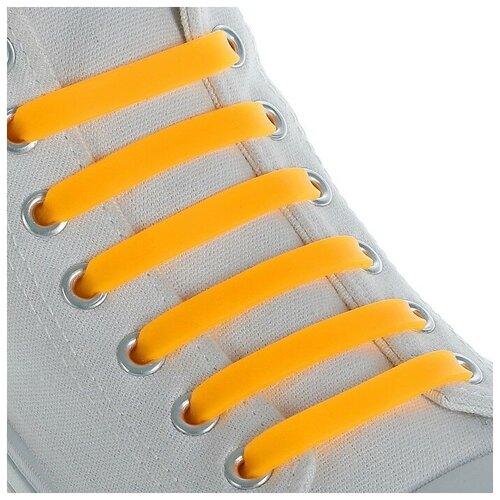 Набор шнурков для обуви, 6 шт, силиконовые, плоские, 13 мм, 9 см, цвет оранжевый неоновый