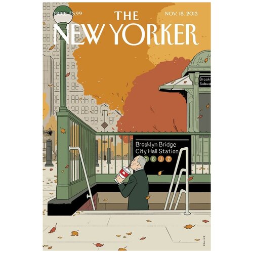 Постер / Плакат / Картина Обложки New Yorker - Мужчина выходит из метро 50х70 см в раме