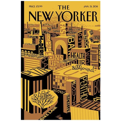Постер / Плакат / Картина Обложки New Yorker - Надписи на домах 60х90 см в подарочном тубусе