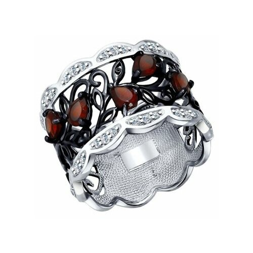 Кольцо Diamant online, серебро, 925 проба, гранат, фианит, размер 17, красный