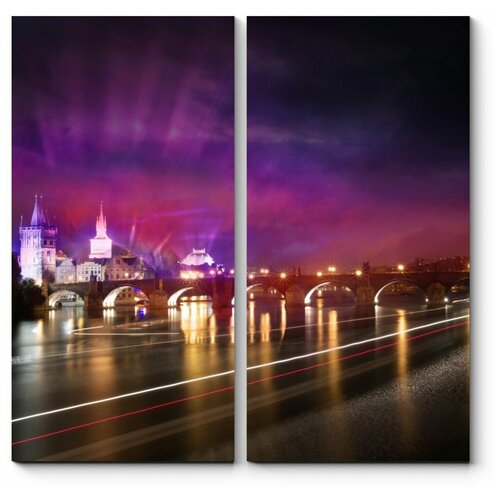 Модульная картина Карлов мост прекрасной ночью, Прага 60x60