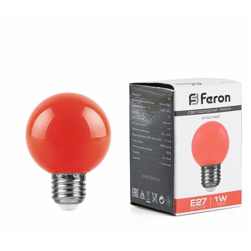 Лампа светодиодная Feron LB-37 Шарик E27 1W Красный 10 штук fr_25116_10