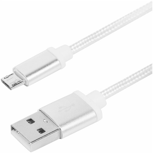 Кабель OXION DCC258, microUSB - USB, зарядка - передача данных, 1.3 м, оплетка, белый