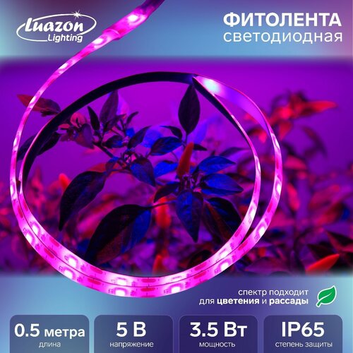 Фитолента светодиодная Luazon, 5 В, SMD5050, 0.5 м, IP65, 3.5 Вт, 60 LED/м, дим, USB