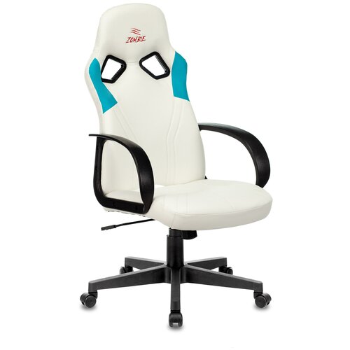 Компьютерное кресло Zombie RUNNER игровое, обивка: искусственная кожа, цвет: белый/голубой