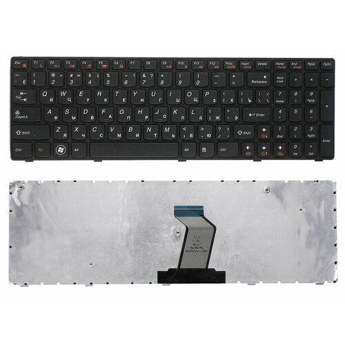 Клавиатура для ноутбука Lenovo IdeaPad G575G черная с черной рамкой, ножка крепежа находится рядом со шлейфом