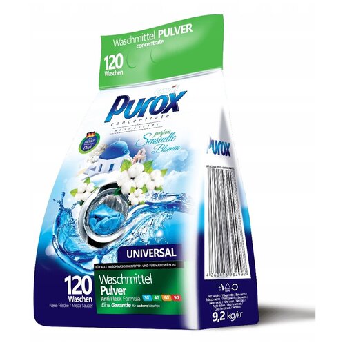 Стиральный порошок Purox Universal, 9.2 кг, для деликатных тканей, для белых и светлых тканей