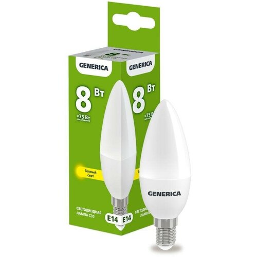 Лампа светодиодная C35 8Вт свеча 3000К E14 230В | код. LL-C35-08-230-30-E14-G | GENERICA (4шт. в упак.)