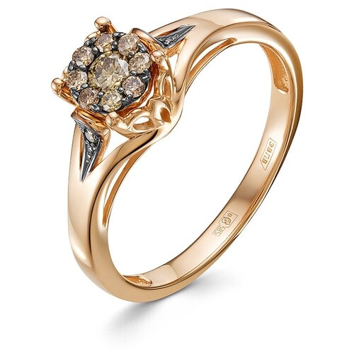 Кольцо Vesna jewelry, красное золото, 585 проба, родирование, бриллиант, размер 17.5, коричневый