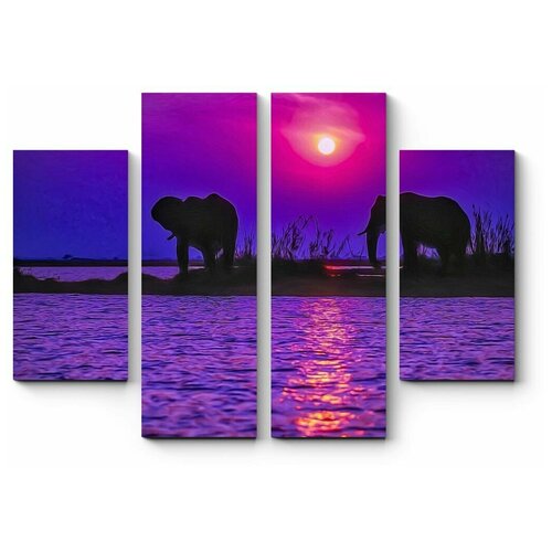 Модульная картина Слоны на водопое90x68
