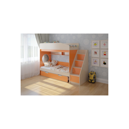 Трехъярусная кровать Л 10.5 Дуб Молочный Оранжевый