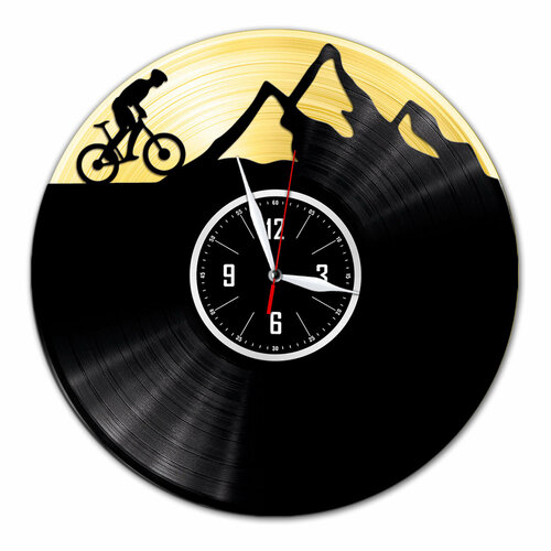 Горный велоспорт - настенные часы из виниловой пластинки (с золотой подложкой)