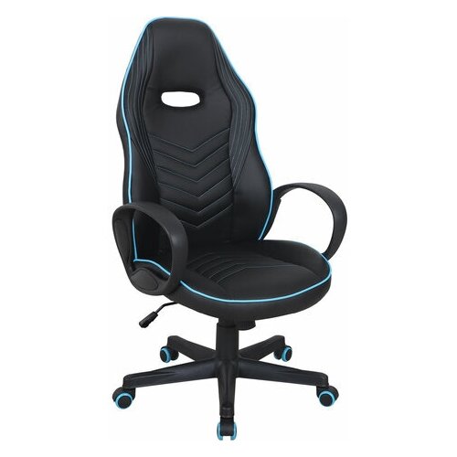 Кресло компьютерное BRABIX "Flame GM-004", экокожа, черное/голубое, 532498