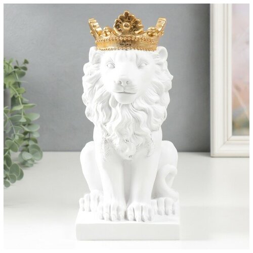--- Сувенир полистоун подсвечник "Белый лев в золотой короне" 24,5х14х11,5 см
